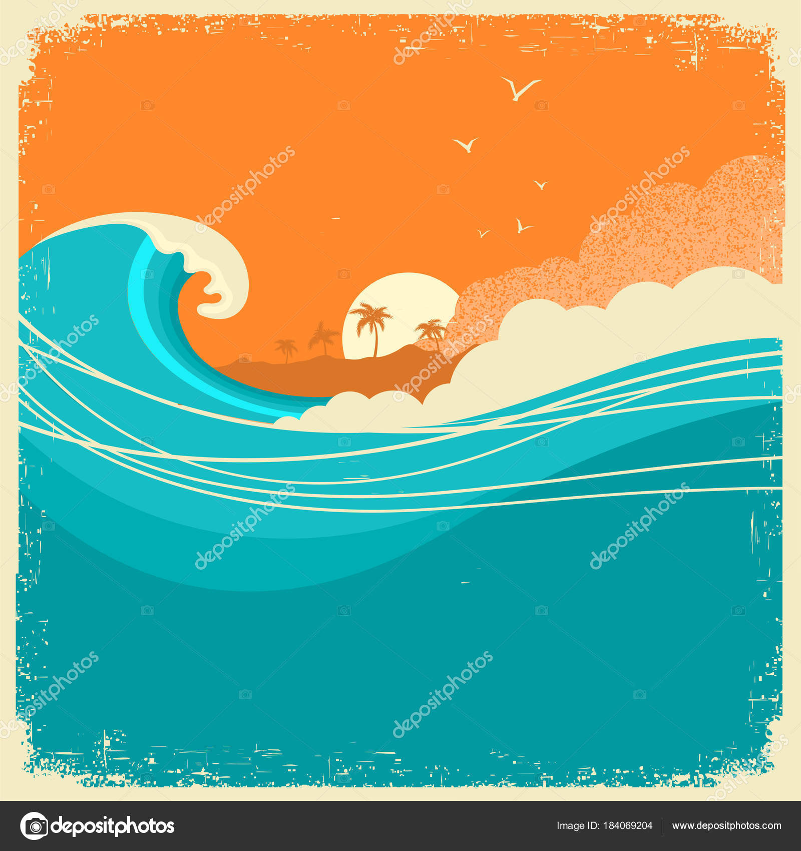 Vintage Ocean Waves Illustration