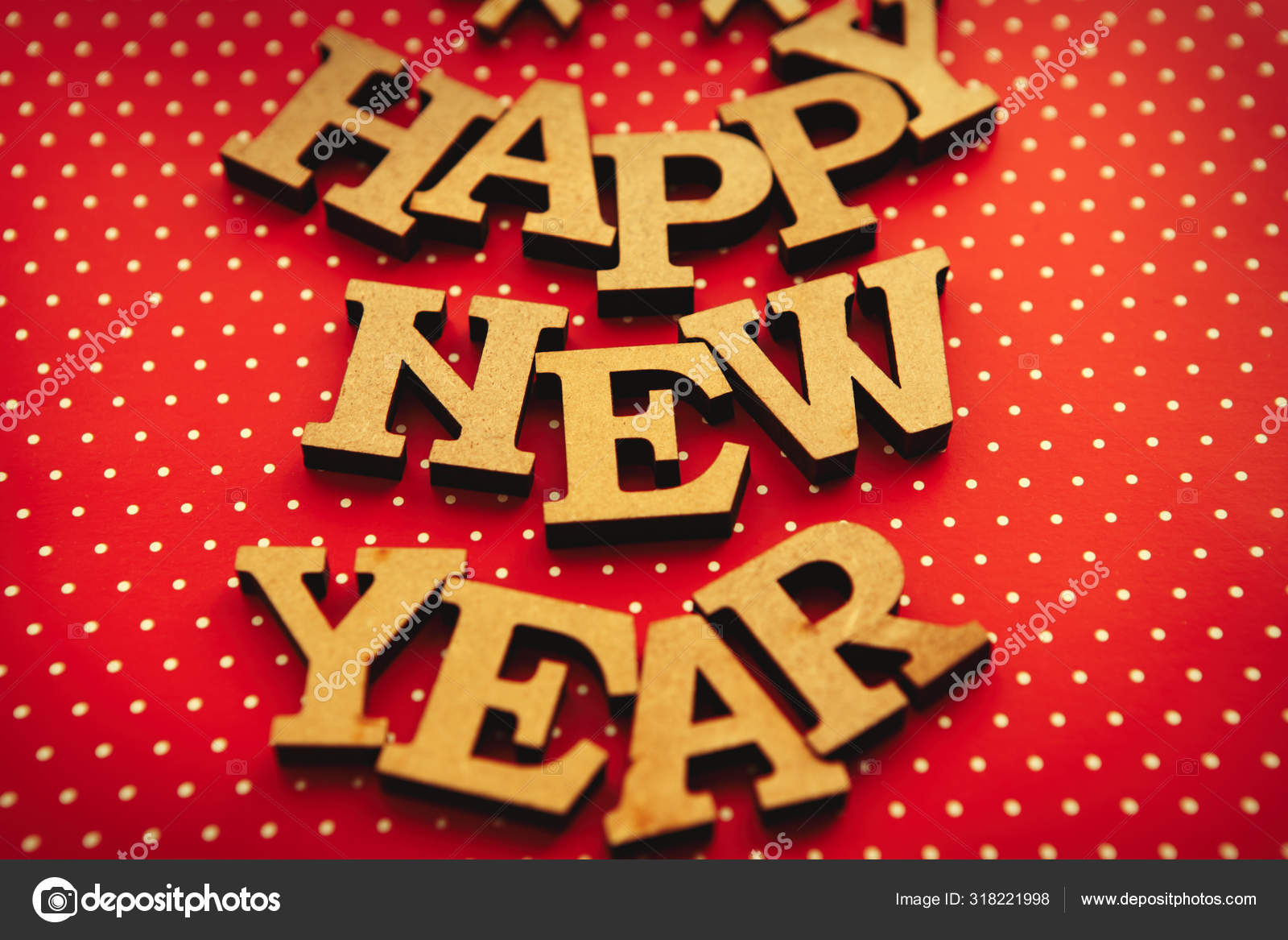 Rustic Wooden Letters Happy New Year Celebration Red Paper Background ...