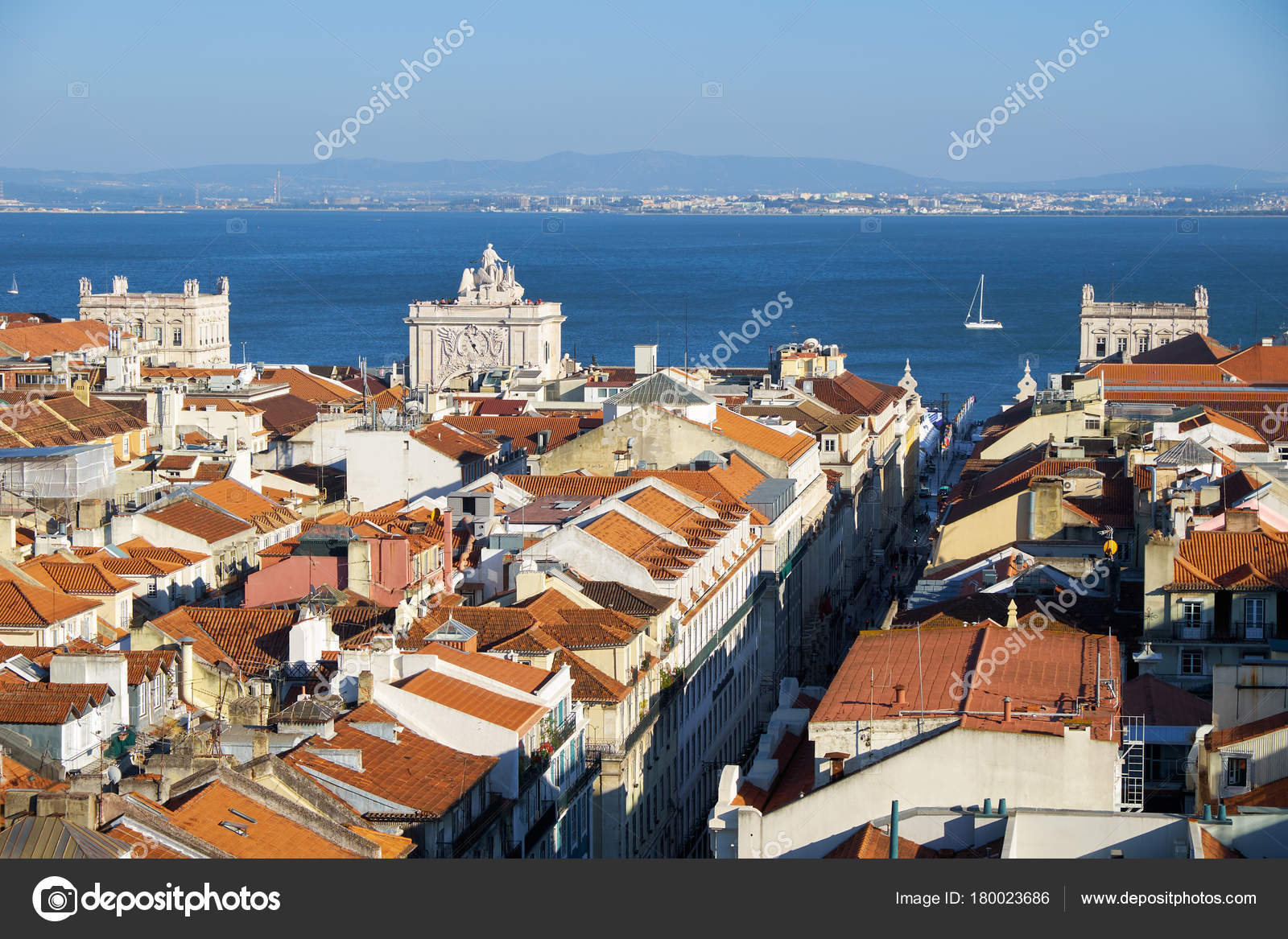 Tejo river as seen from the observation platform of Santa Justa Stock ...
