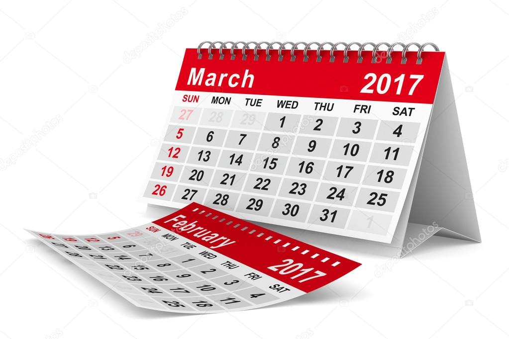 2017 calendario del año. Marzo. Imagen 3D aislada — Foto de stock ...