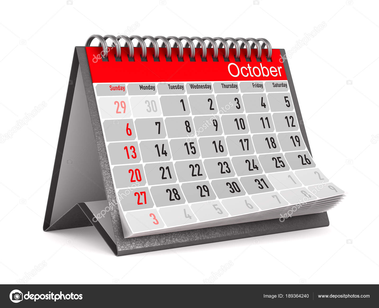 Calendario para octubre. Ilustración 3D aislada: fotografía de stock ...