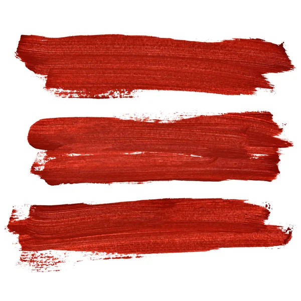 Brush stroke of red paint or lipstick set isolated on white background ...