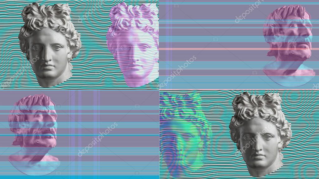collage concepto de arte contemporáneo con cabeza de estatua antigua en ...