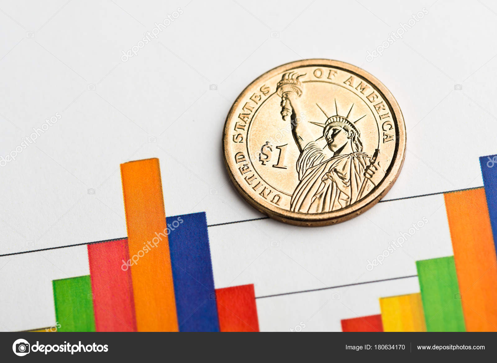 One Dollar Coin Fluctuating Graph Rate Dollar Shallow Dof — Stock Photo ...
