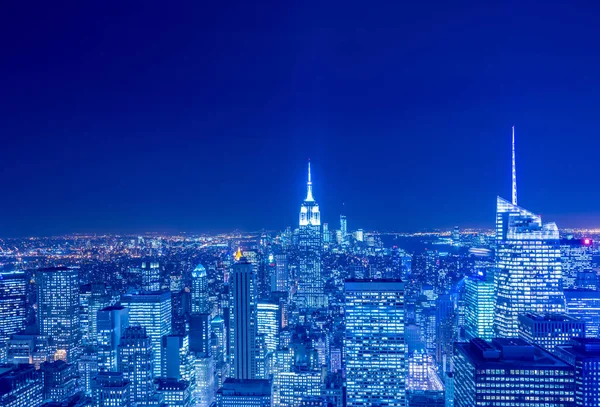 Aerial View Buildings Night City Lights New York Usa — Stock Photo ...