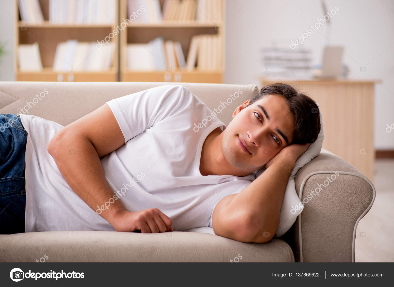 Young man sleeping in sofa couch ⬇ Stock Photo, Image by © Elnur ...
