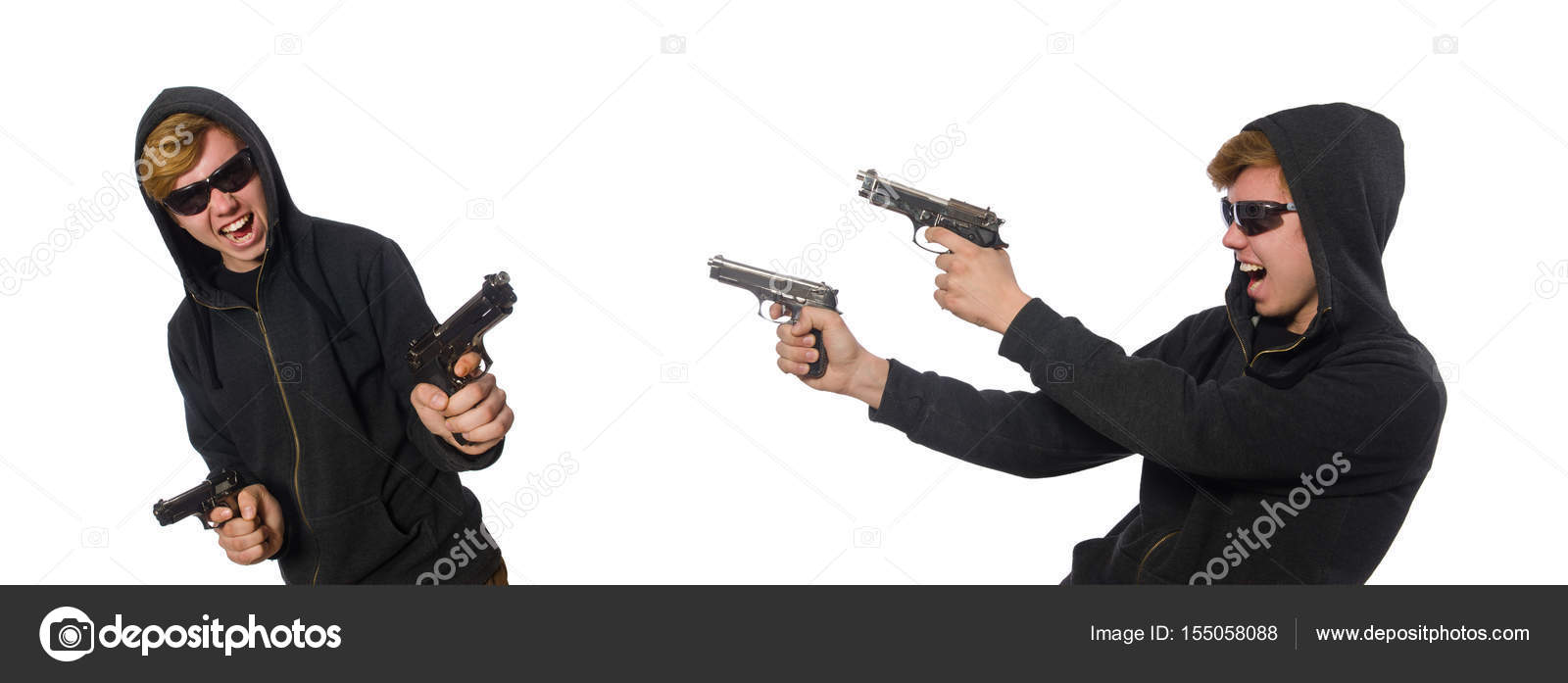 Aggressive man with gun isolated on white — Stock Photo © Elnur_ #155058088