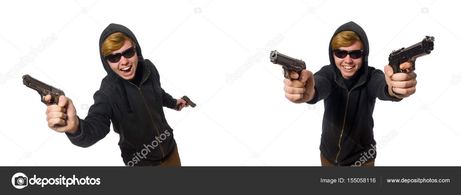 Aggressive man with gun isolated on white — Stock Photo © Elnur_ #155058116