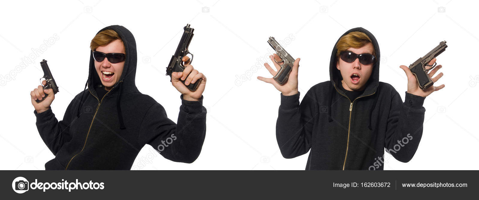 Aggressive man with gun isolated on white — Stock Photo © Elnur_ #162603672