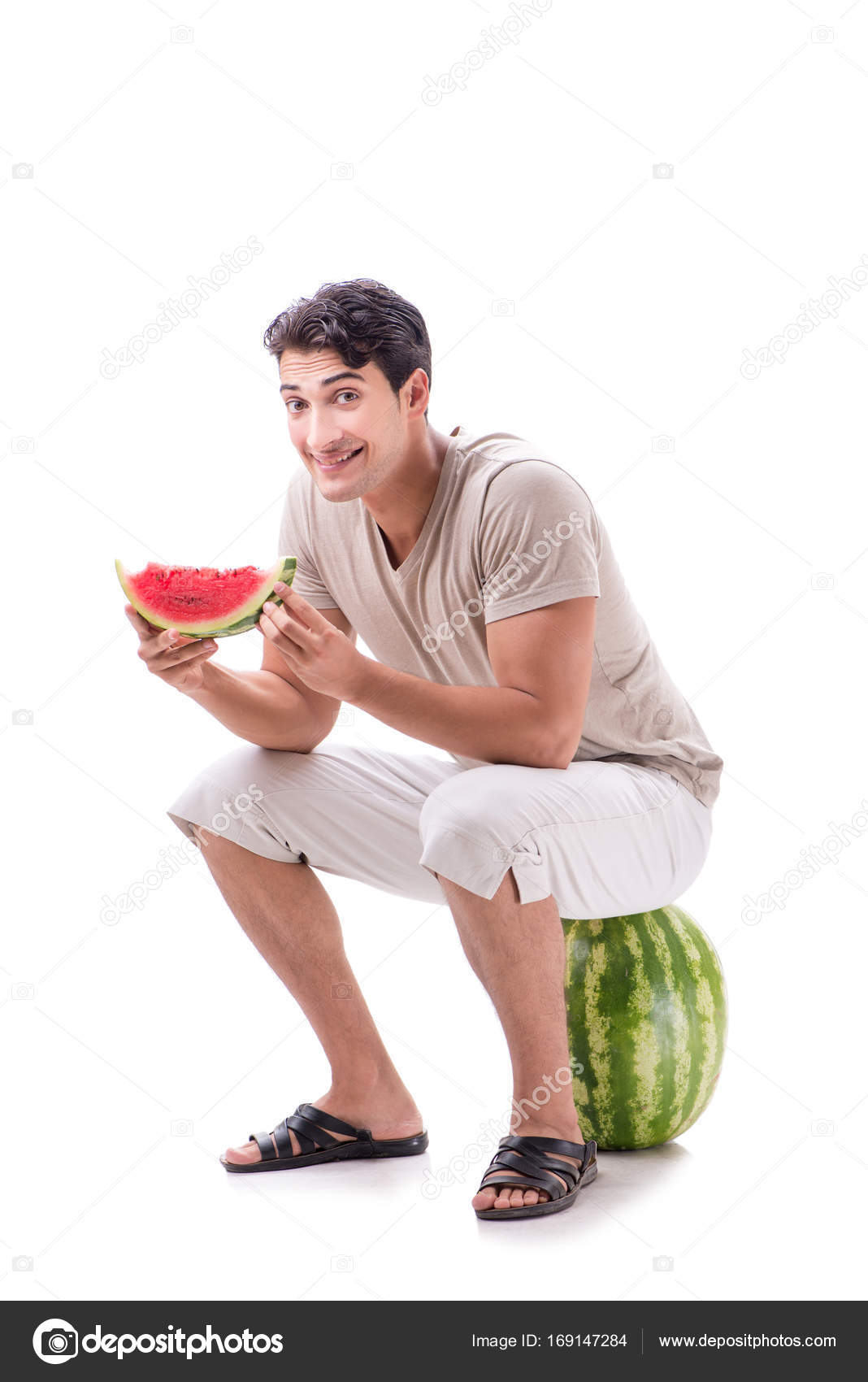 Young man with watermelon isolated on white — Stock Photo © Elnur ...