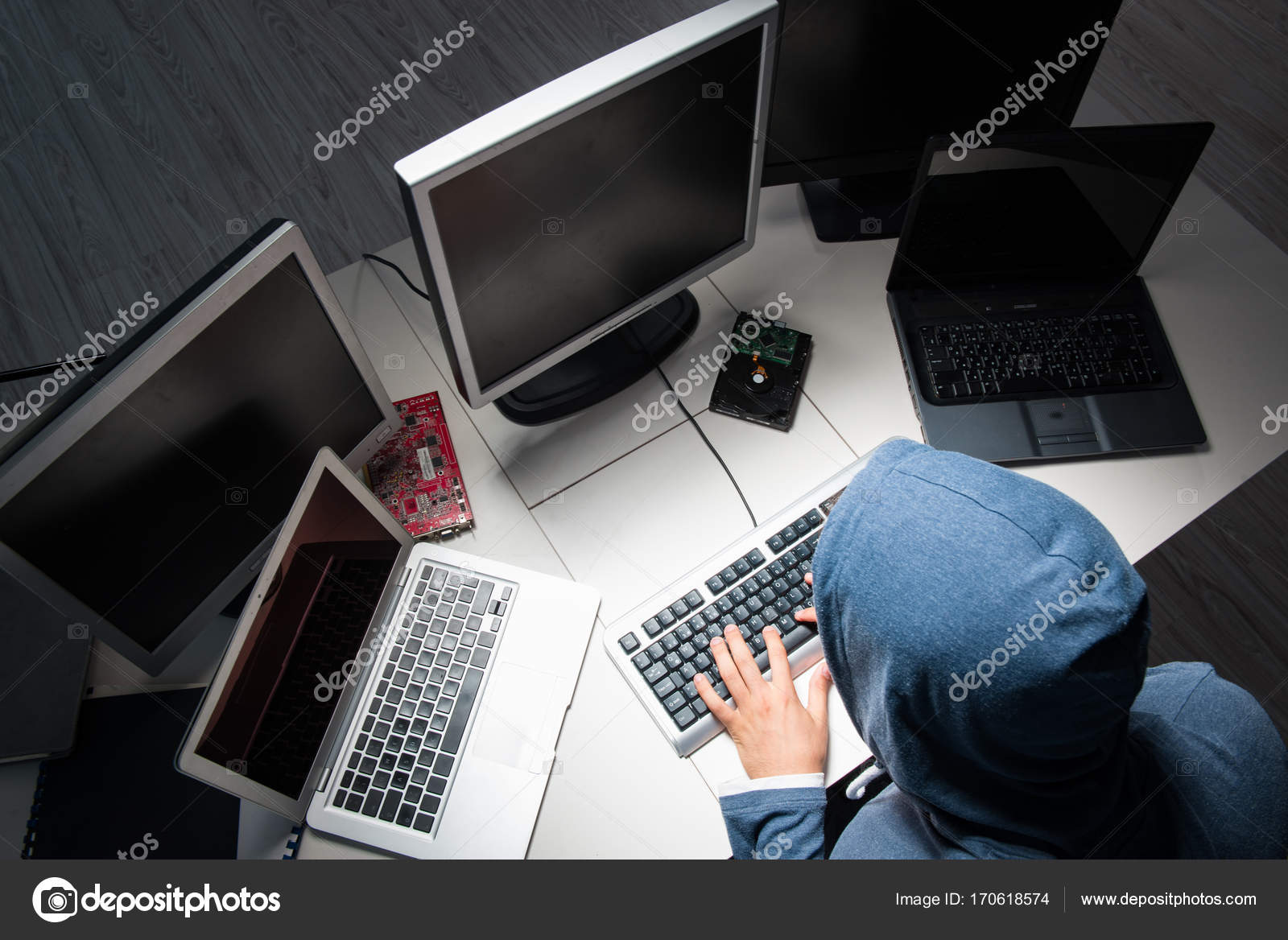 Hacker hacking computer at night — Stock Photo © Elnur_ #170618574