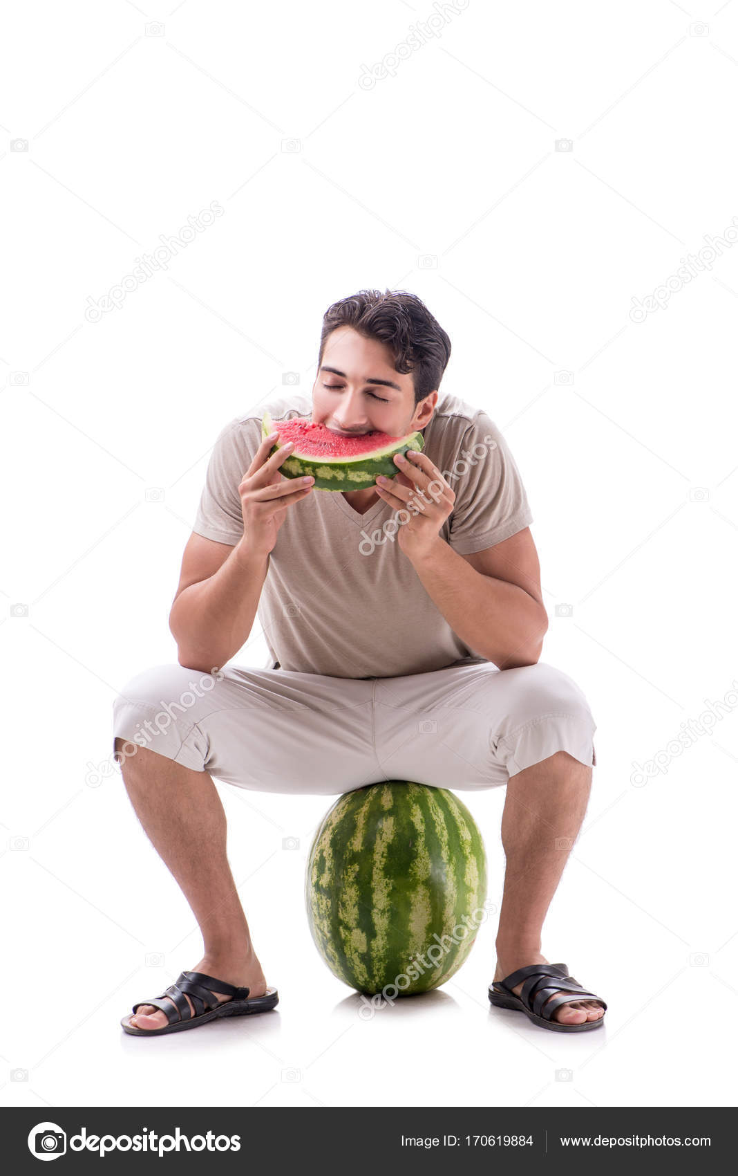 Young man with watermelon isolated on white — Stock Photo © Elnur ...