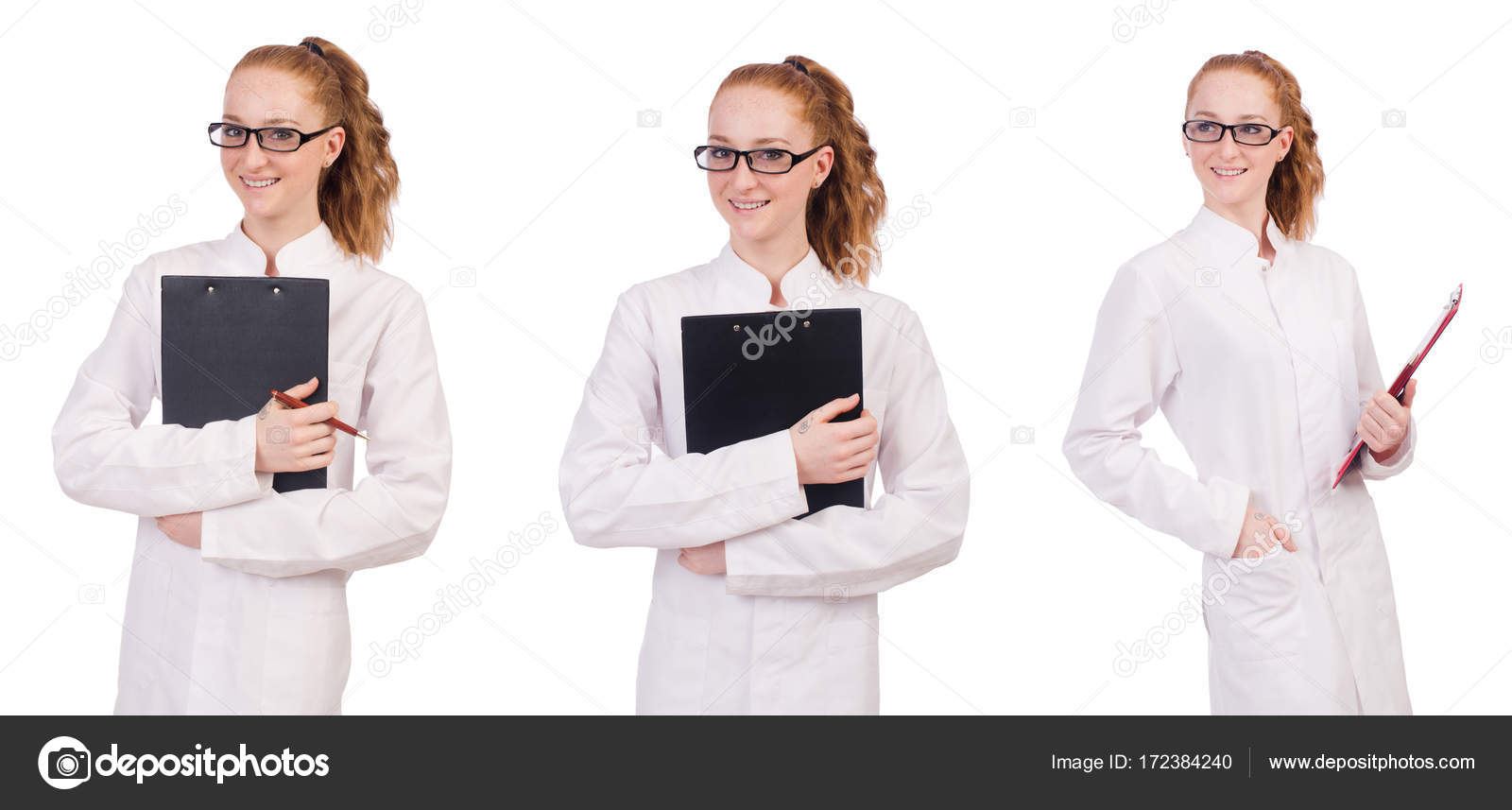 Young medical student writing on the binder isolated on whit — Stock ...