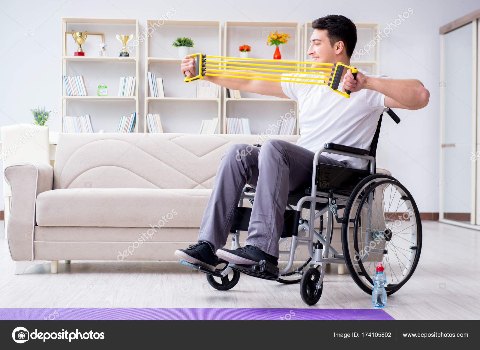 Disabled man recovering from injury at home Stock Photo by ©Elnur ...