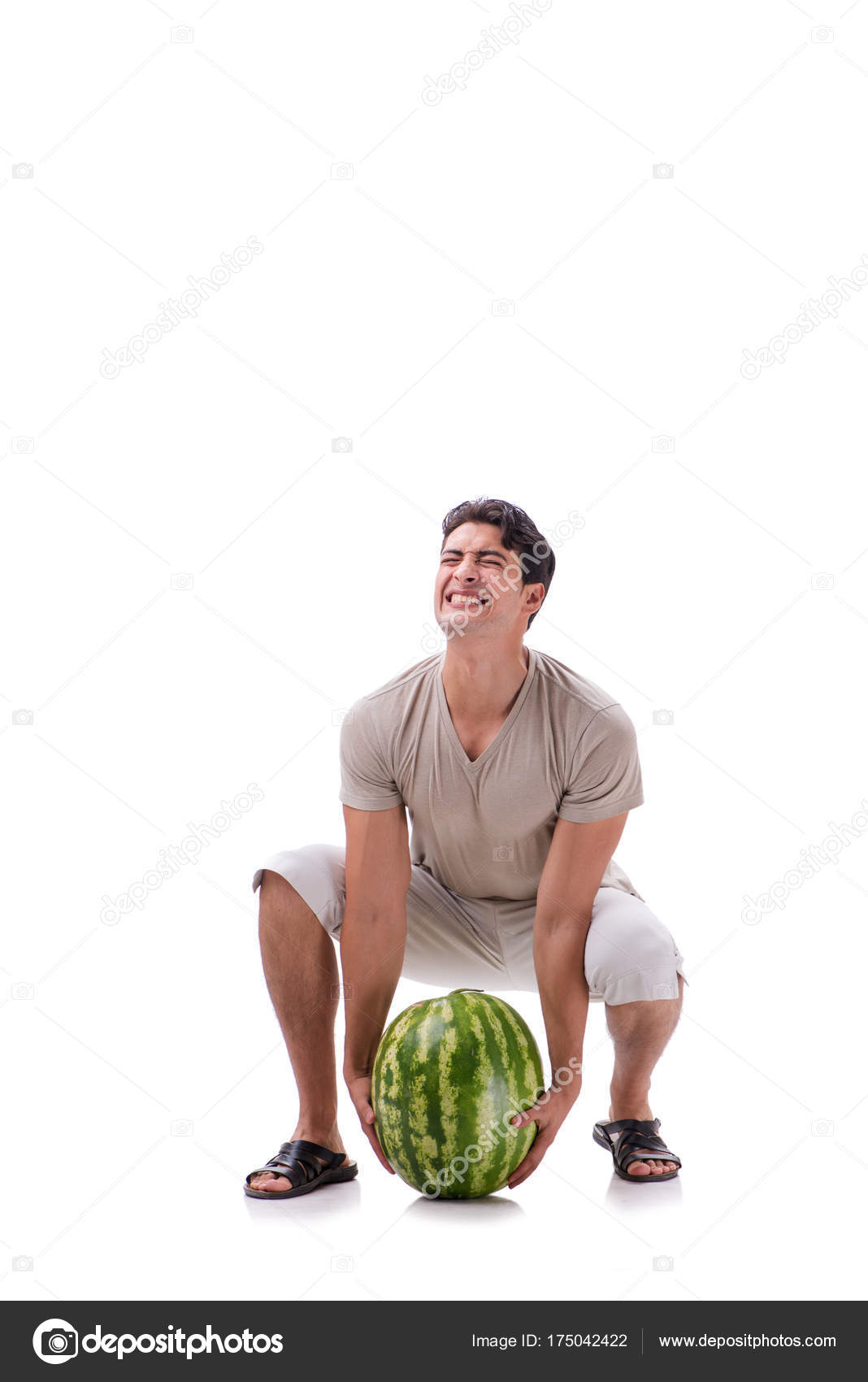 Young man with watermelon isolated on white — Stock Photo © Elnur ...