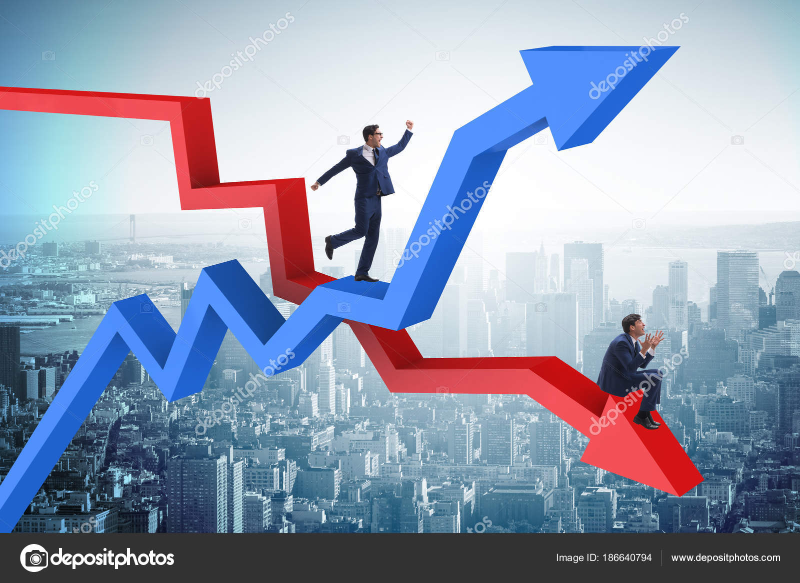 Businessman with charts of growth and decline — Stock Photo © Elnur ...