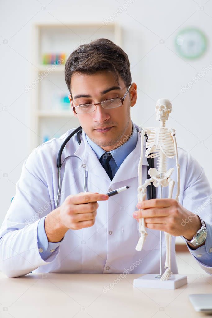 Estudiante de medicina estudiando los huesos del esqueleto 2023