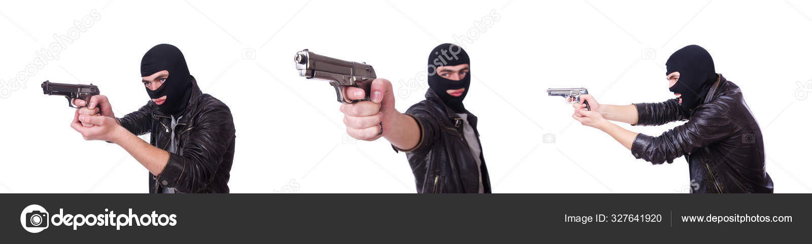 Young thug with gun isolated on white — Stock Photo © Elnur_ #327641920