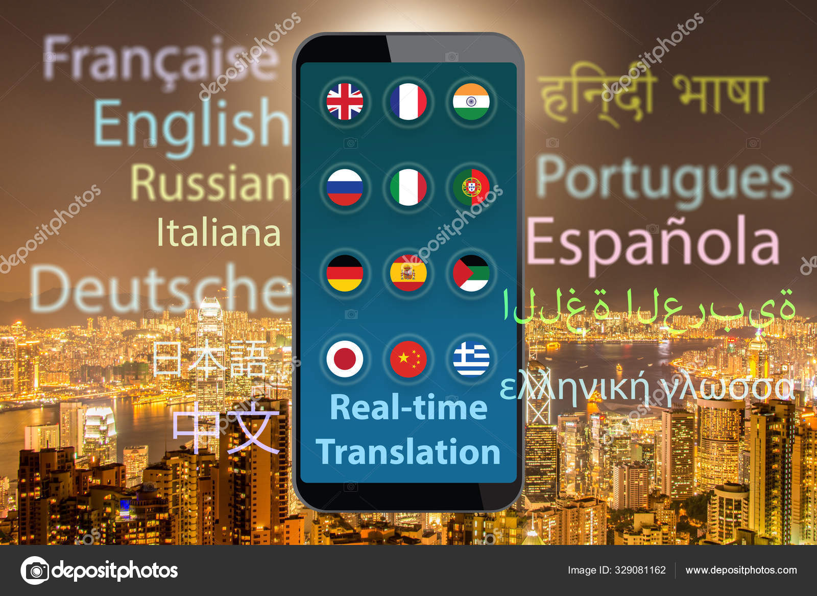 Concept of real time translation with smartphone app - 3d render Stock ...