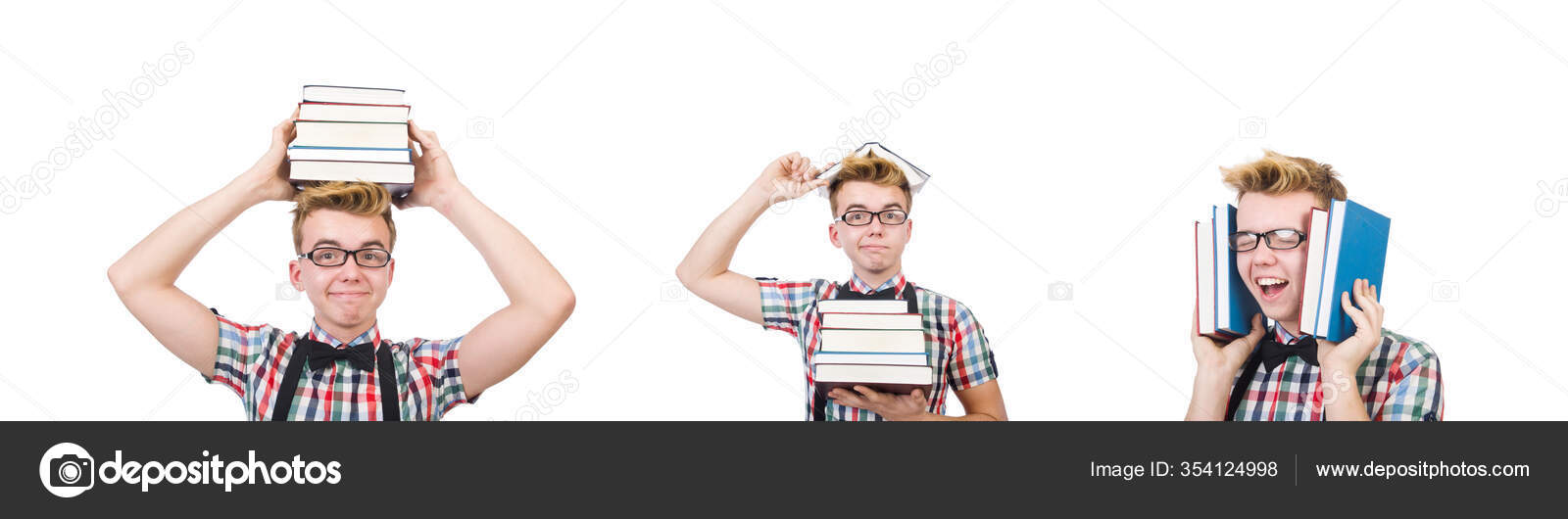 Funny student with stack of books — Stock Photo © Elnur_ #354124998