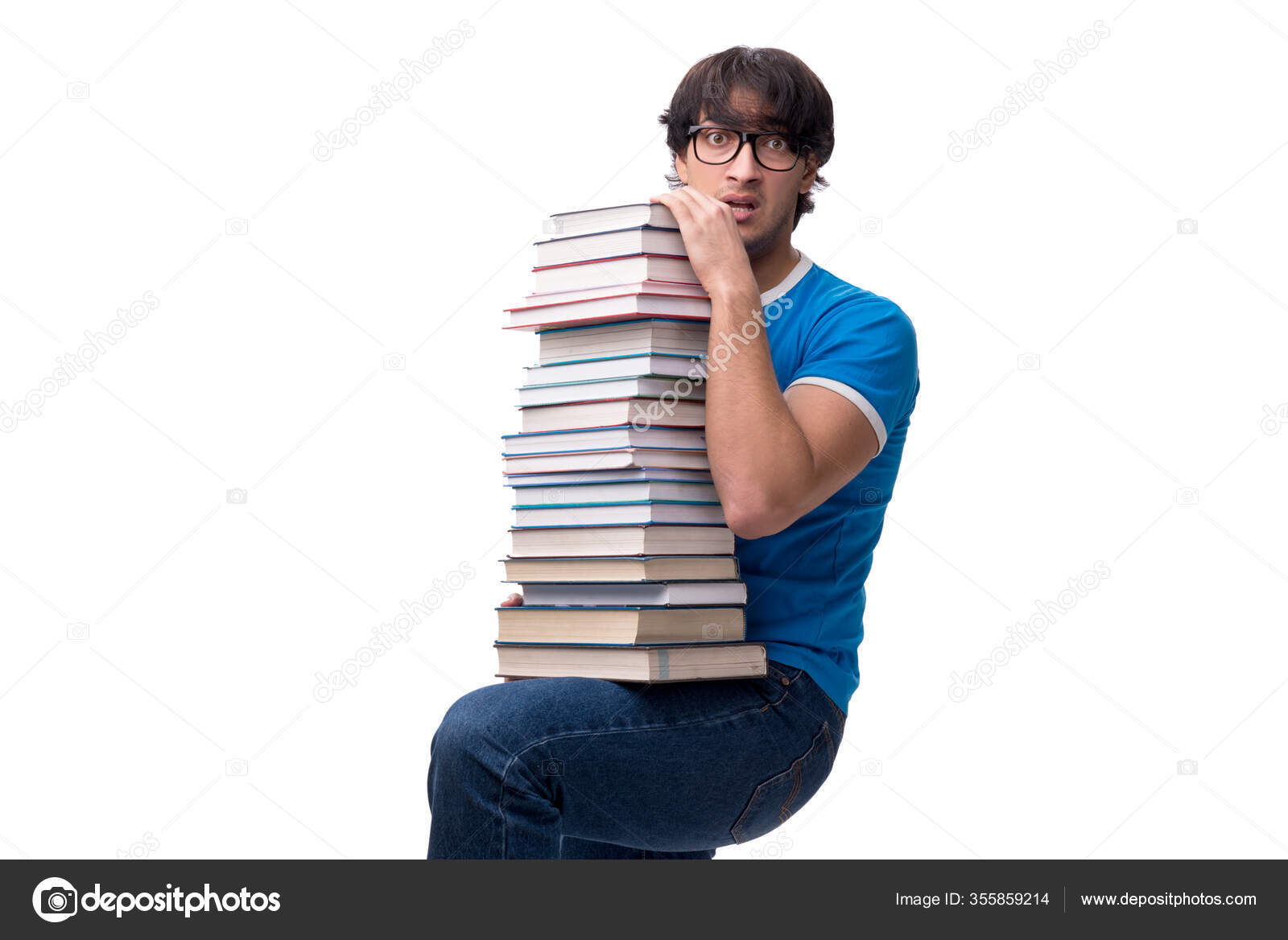 Male student with many books isolated on white — Stock Photo © Elnur ...
