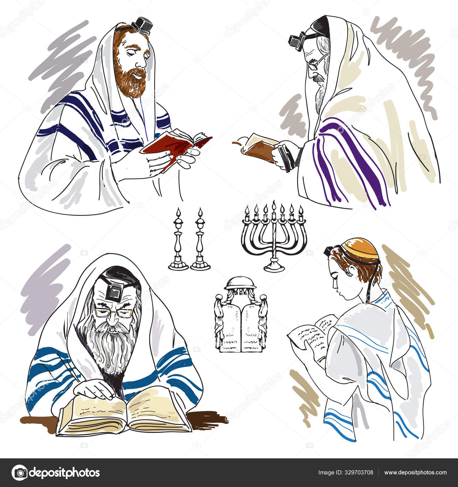 Hand Drawing Sketches Praying Jews Stock Vector Image by ©grafnata ...