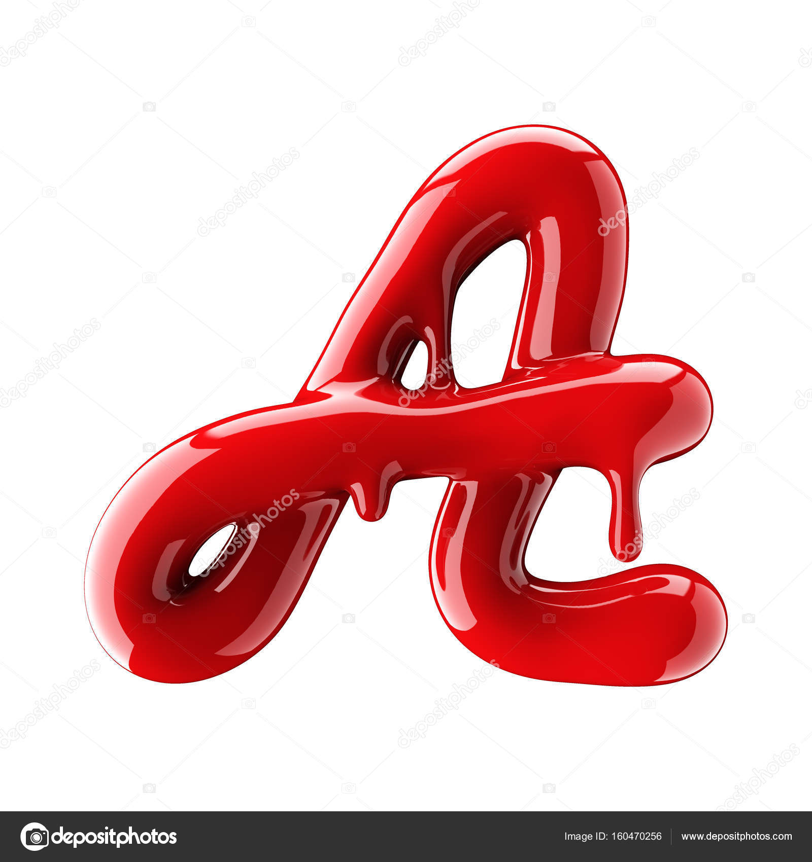 Leaky red alphabet isolated on white background. Handwritten cursive ...