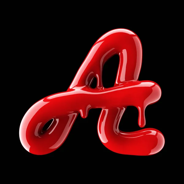 Leaky red alphabet isolated on white background. Handwritten cursive ...