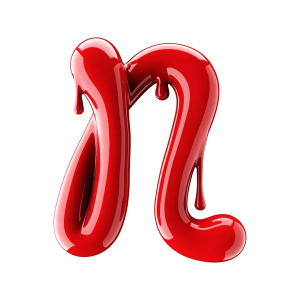 Leaky red alphabet isolated on white background. Handwritten cursive ...