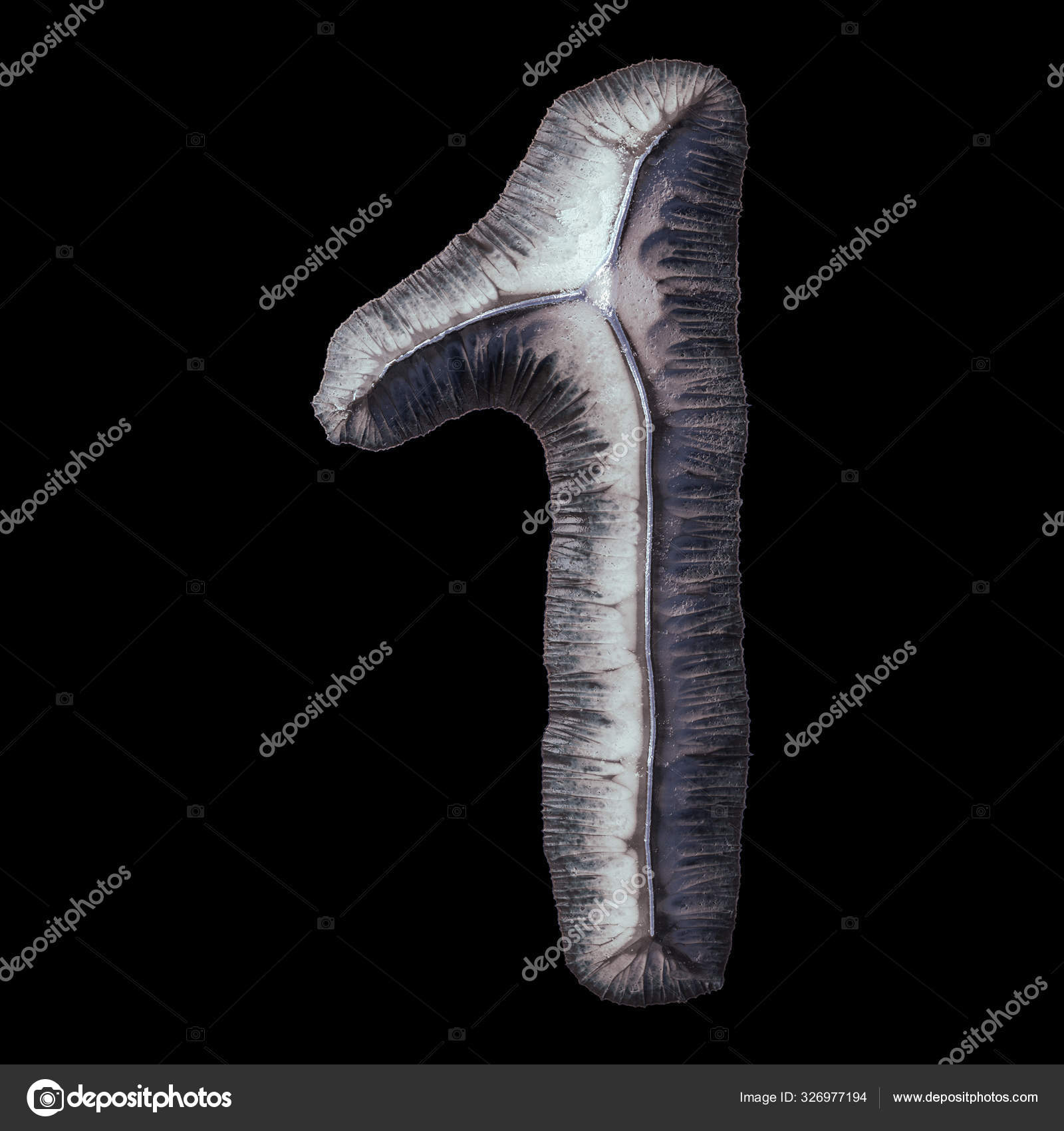 Number 1 made of forged metal isolated on black background. 3d — Stock ...