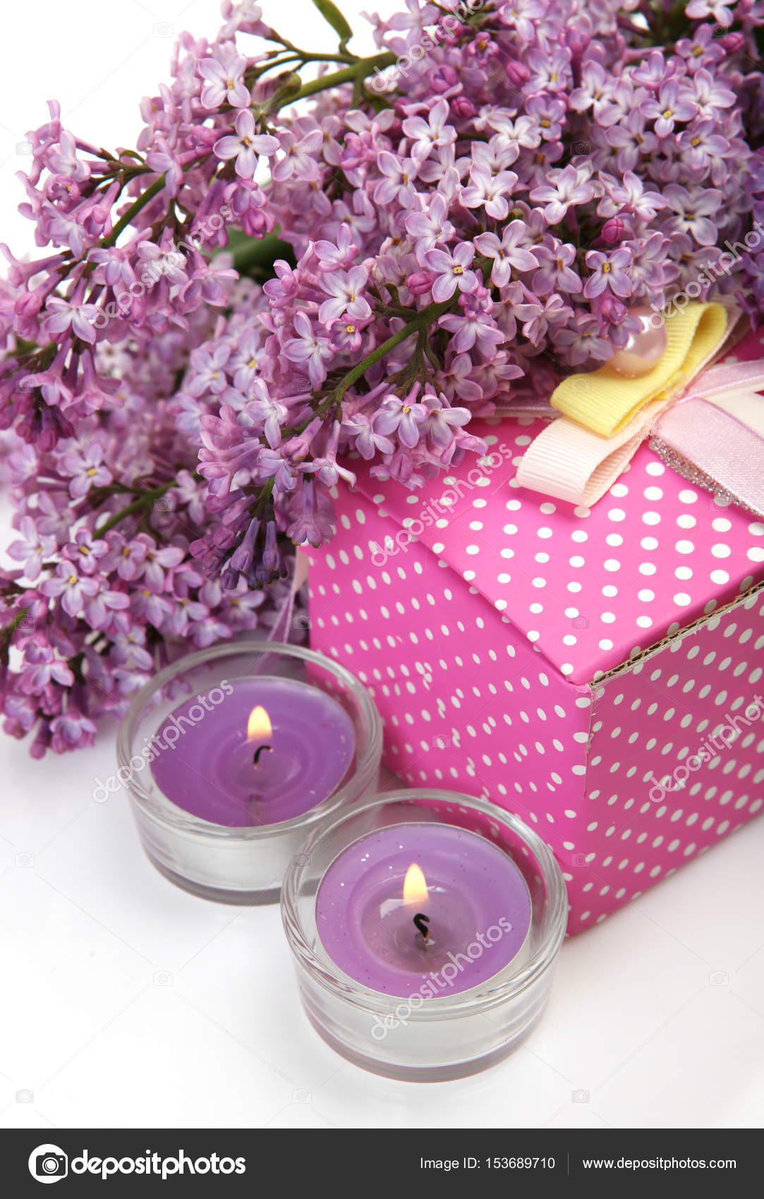 Box Gift Branch Lilac — Stock Photo © Elena777 #153689710