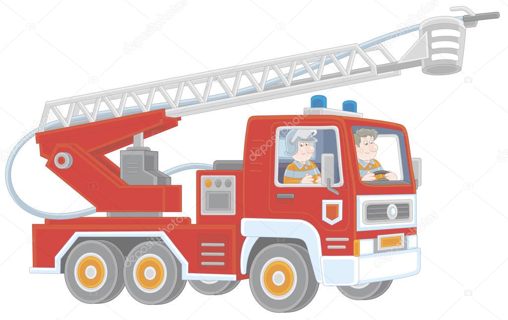 Bomberos que transportan bomberos y equipos para combatir grandes incendios, ilustraci n de ...