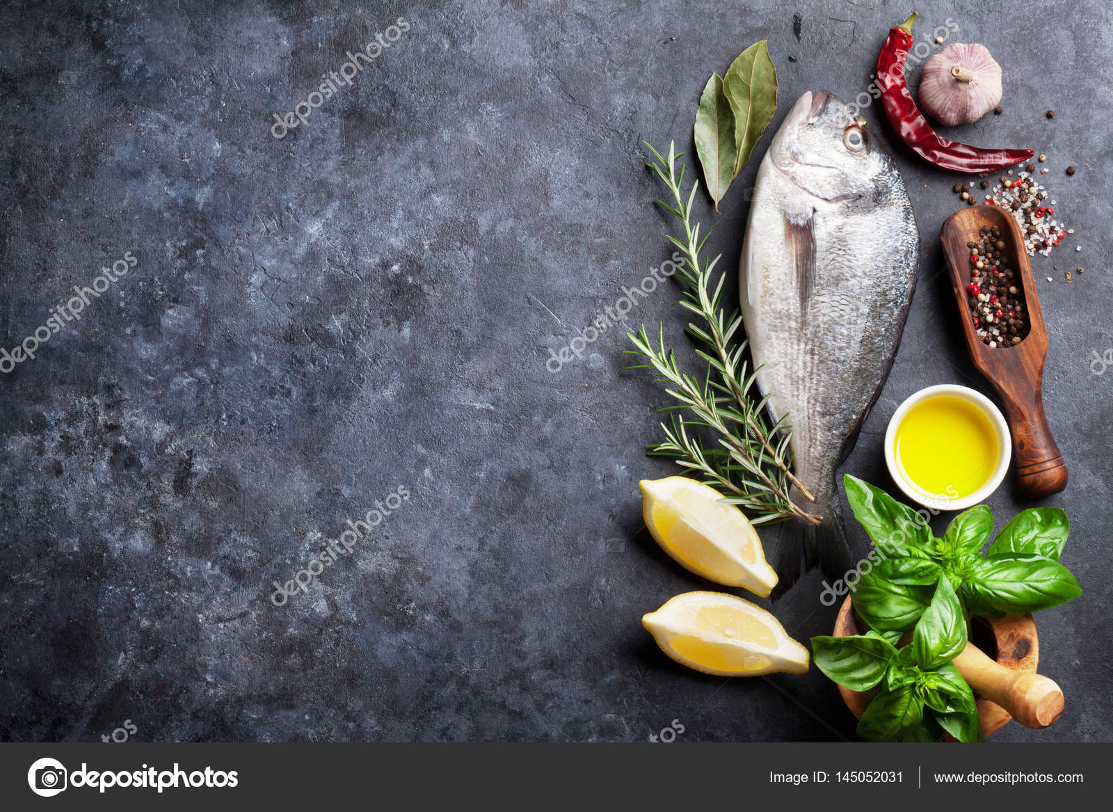 Raw fish cooking ingredients — Stock Photo © karandaev #145052031