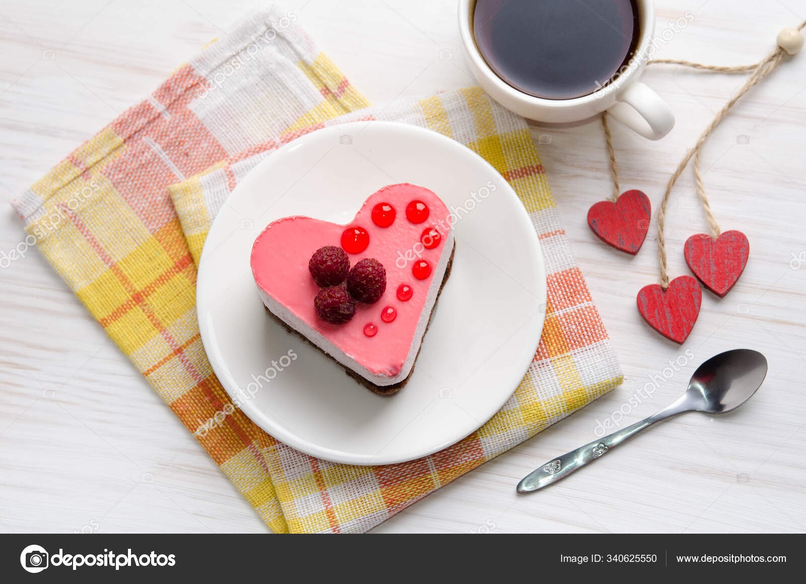 Souffle cake in the form of heart with cup of coffee — Stock Photo ...