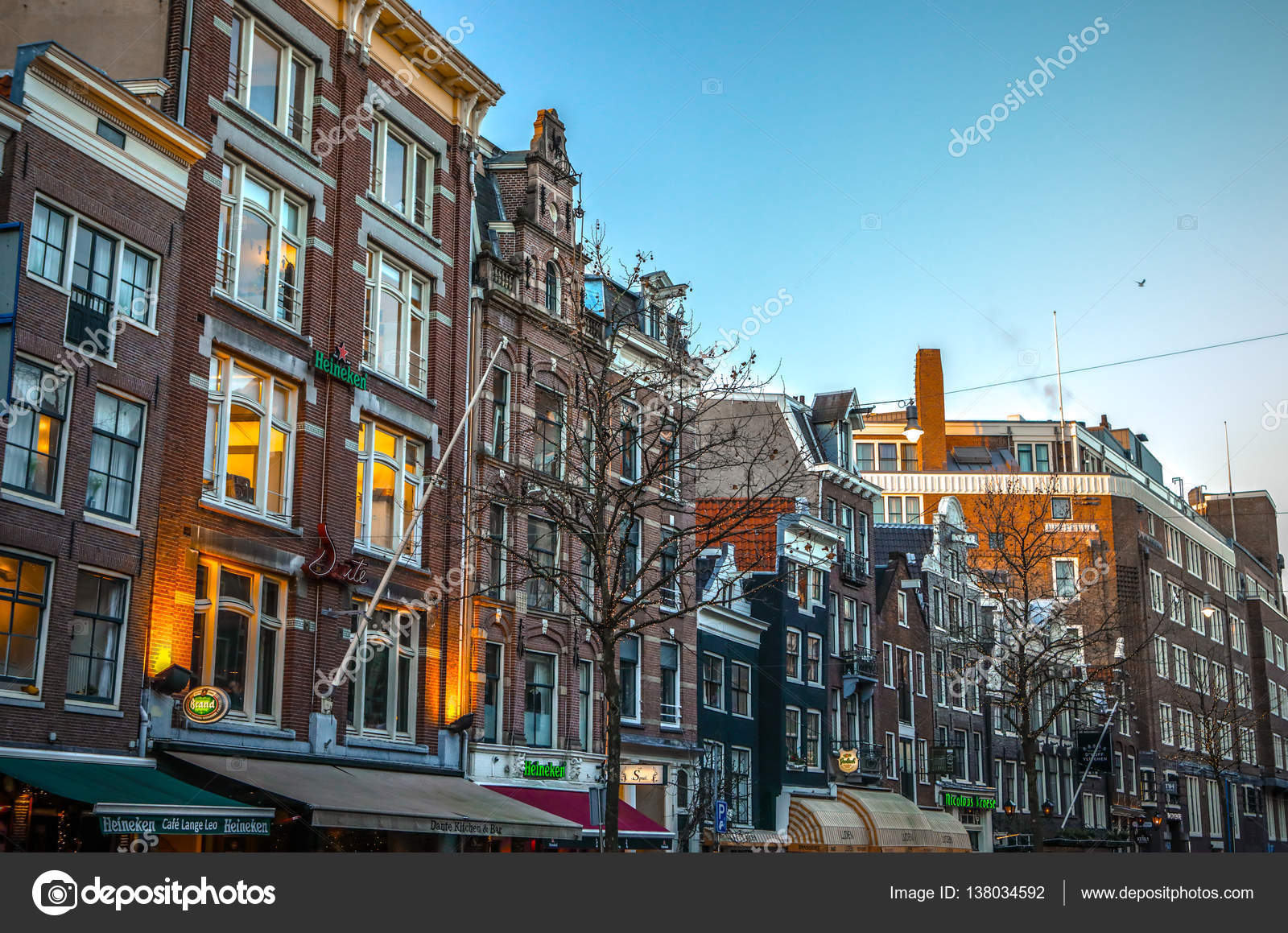 AMSTERDAM, NETHERLANDS - JANUARY 09, 2017: Famous vintage buildings of ...