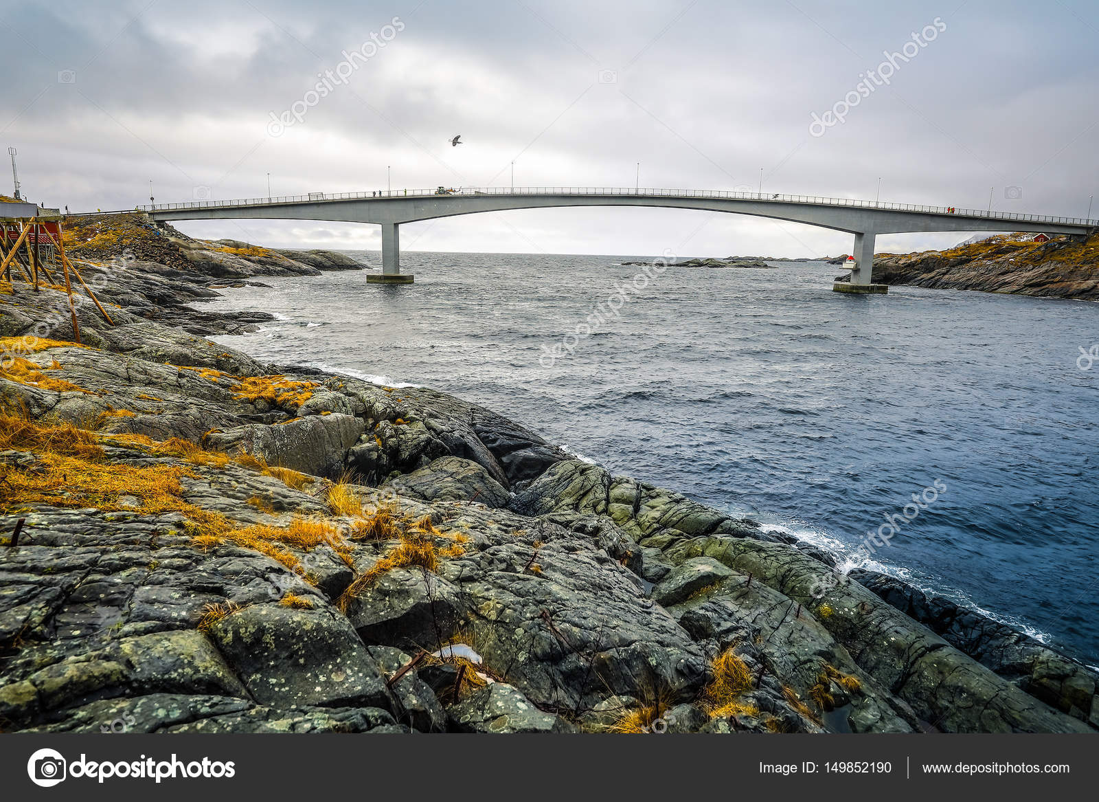 Long road bridge. Beautiful Norway landscape. Lofoten islands. Stock ...