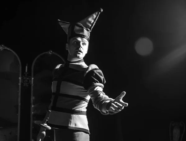 Actor Dressed Jester's Costume Interior Old Theater Black White ...