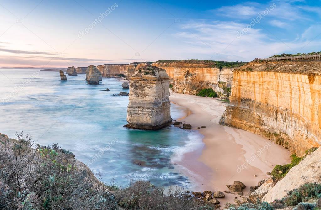Twelve Apostles at sunrise, amazing natural landscape of Great O Stock ...