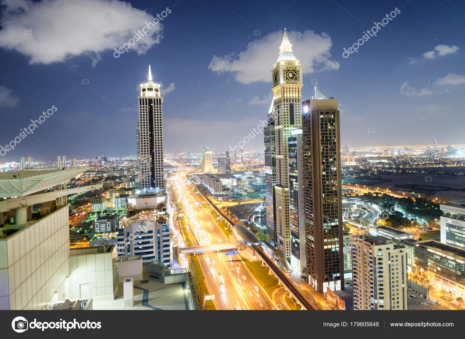 Downrtown Skyline Sheikh Zayed Road Night Dubai — Stock Photo ...
