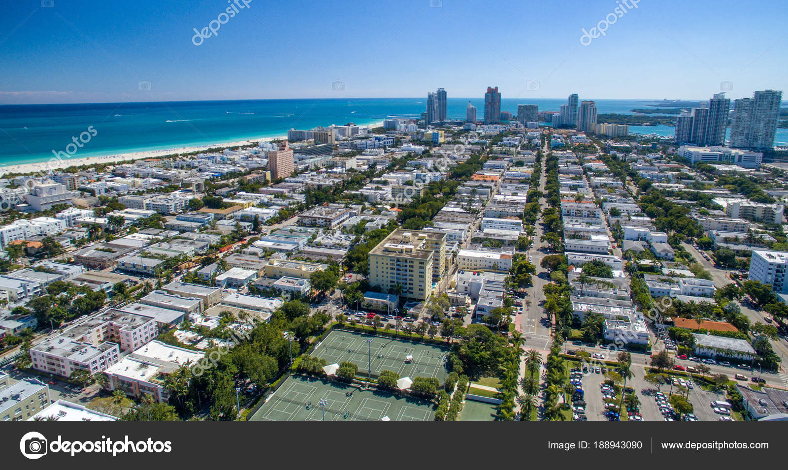 Aerial View Miami Beach Park Skyline Beautiful Sunny Day — Stock Photo ...
