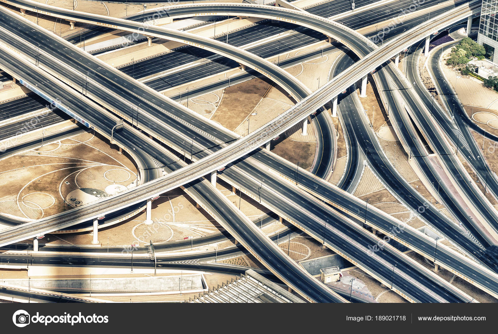 Major roads intersection, aerial photography view of empty lanes ...