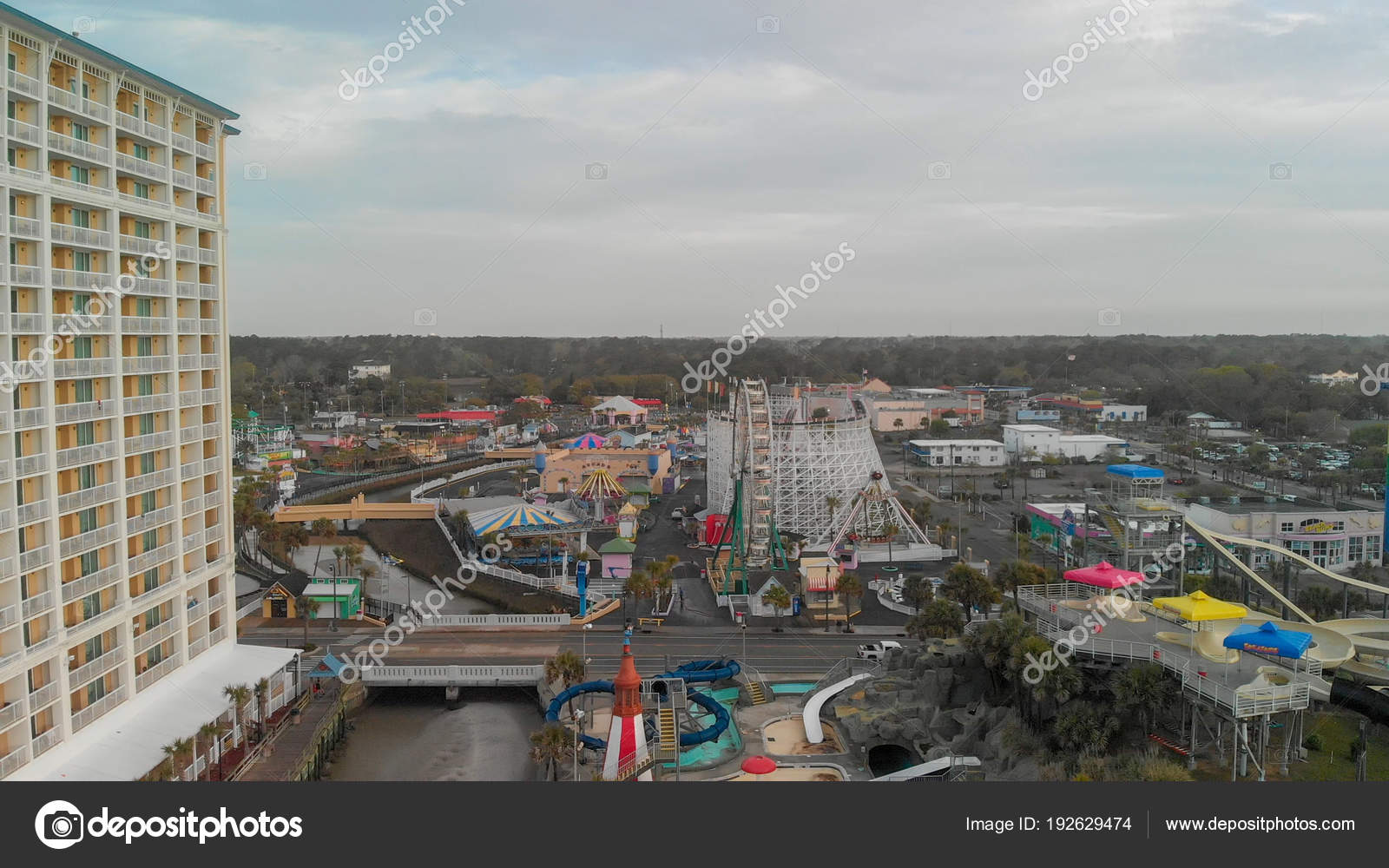 Aerial View Myrtle Beach Skyline Luna Park Sunset South Carolina