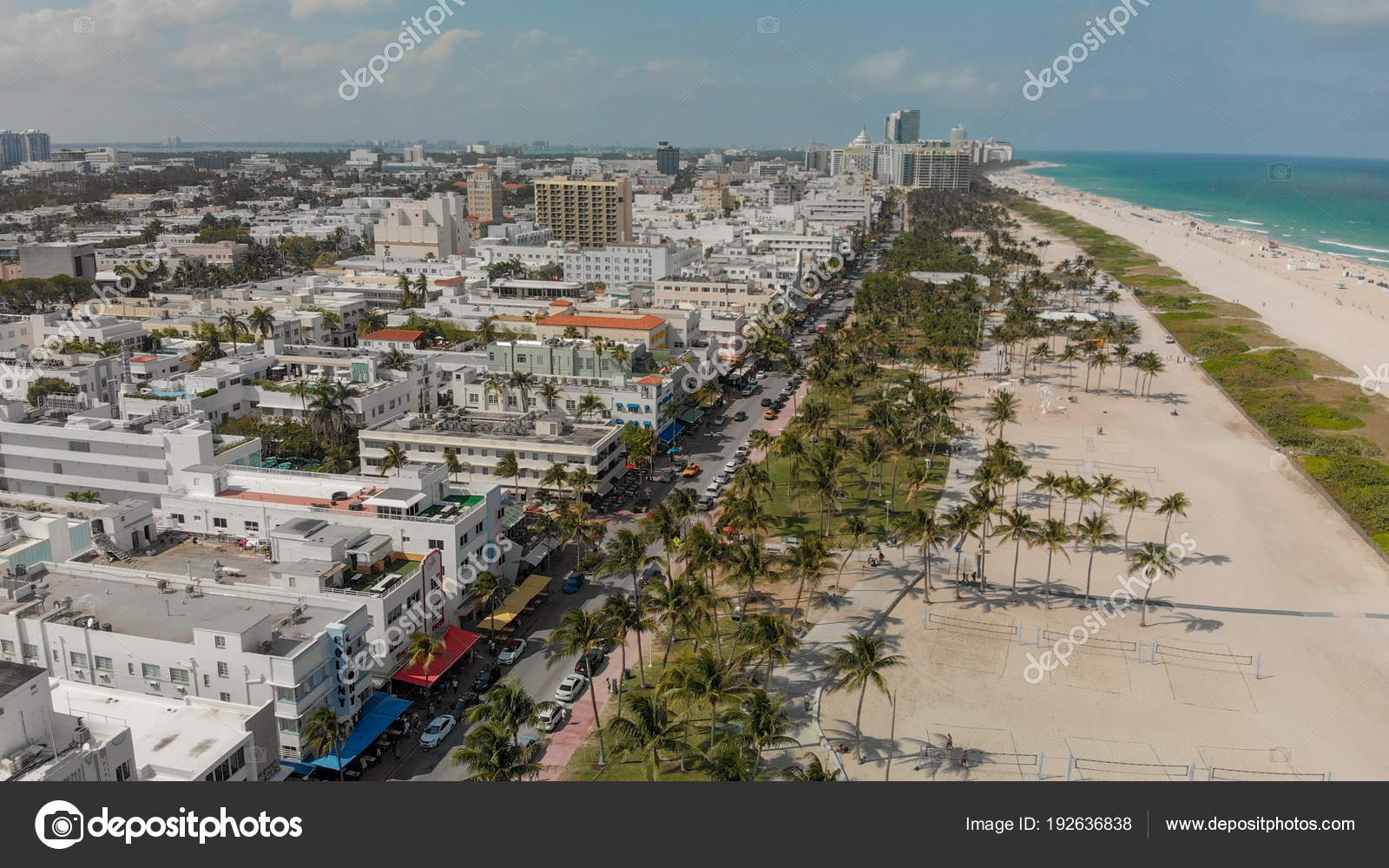 Aerial View Miami Beach Ocean Drive Beautiful Spring Day Stock Photo by ...