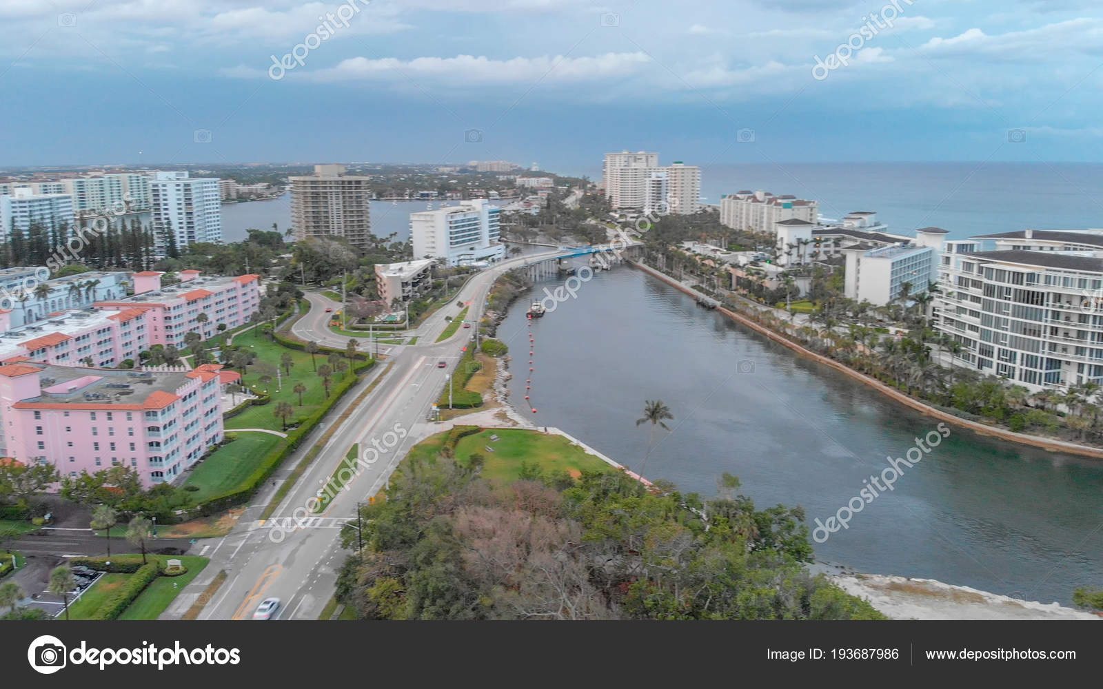 Aerial View Boca Raton Oceanfront Sunset Florida Stock Photo by ...