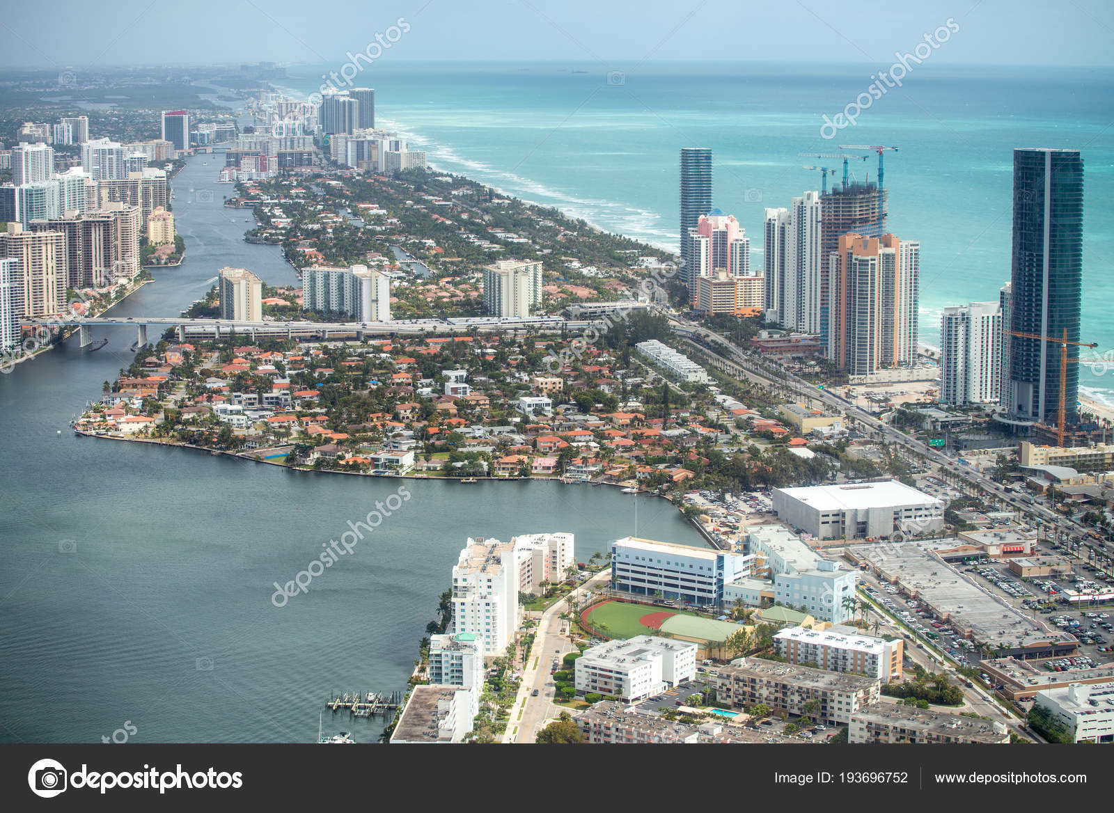Aerial View Miami Beach Skyline Buildings Bridges Stock Photo by ...
