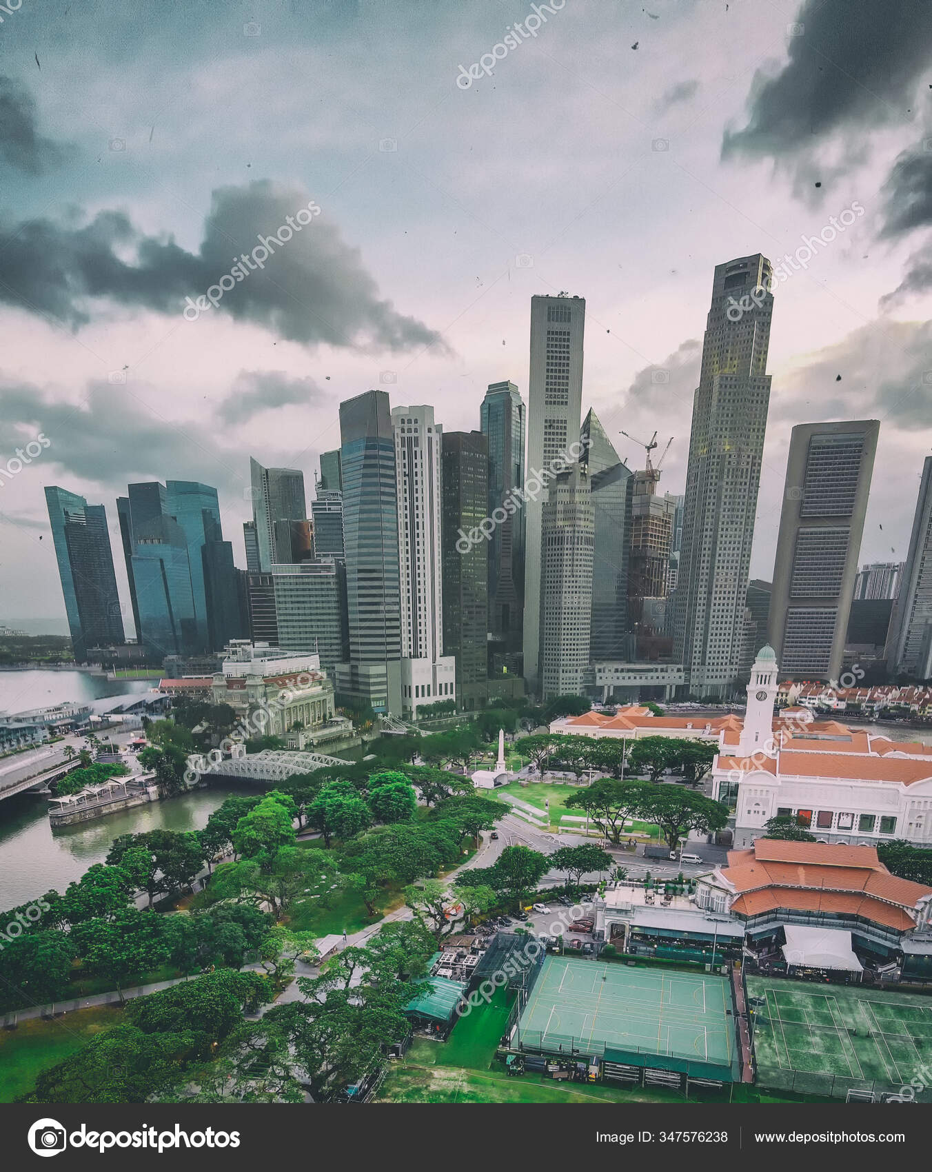 Singapore Aerial View Sunset Sky Colors City Skyscrapers — Stock ...