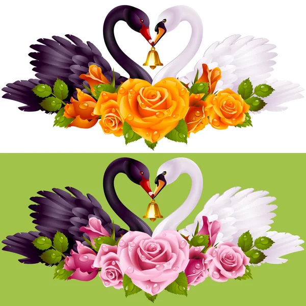 Red Roses and couple Swans — Stock Vector © d-e-n-i-s #4102329