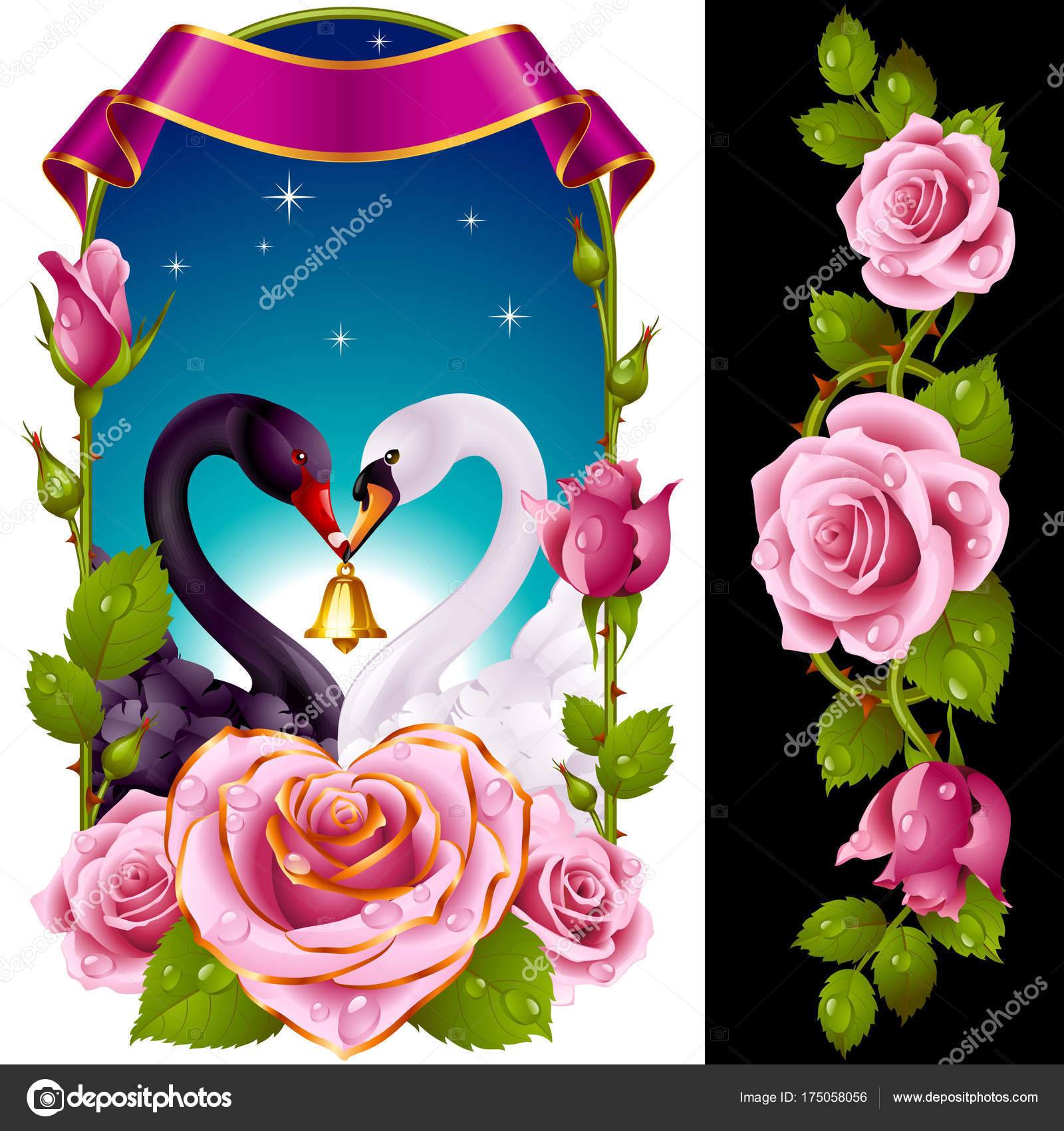 Swans and pink Roses Stock Vector by ©d-e-n-i-s 175058056