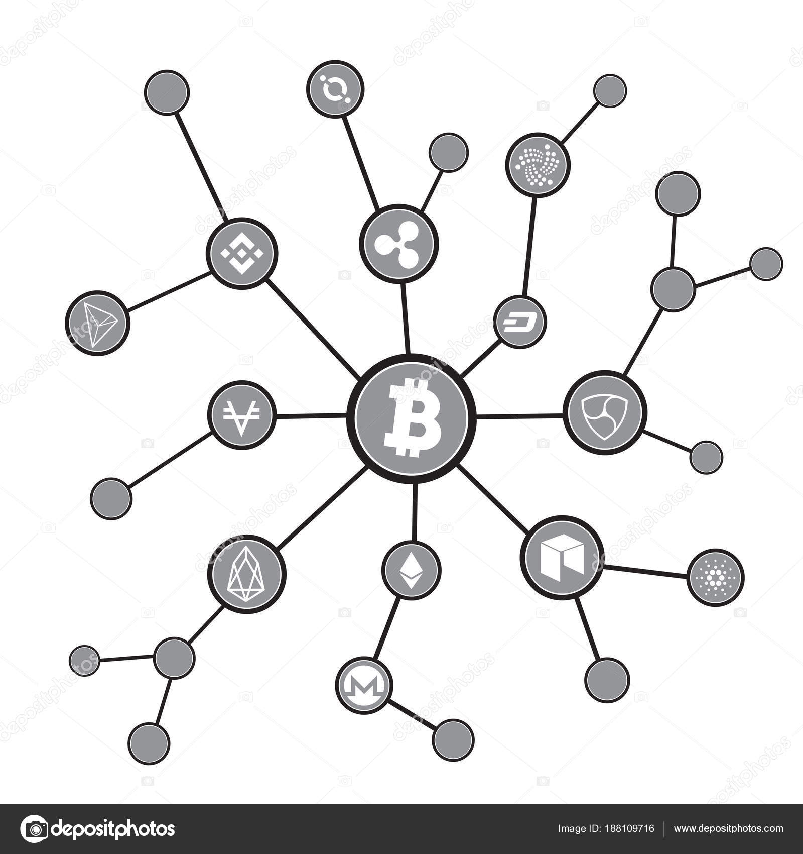 Blockchain Blocks Cryptocurrency Symbols White Background Stock Vector ...