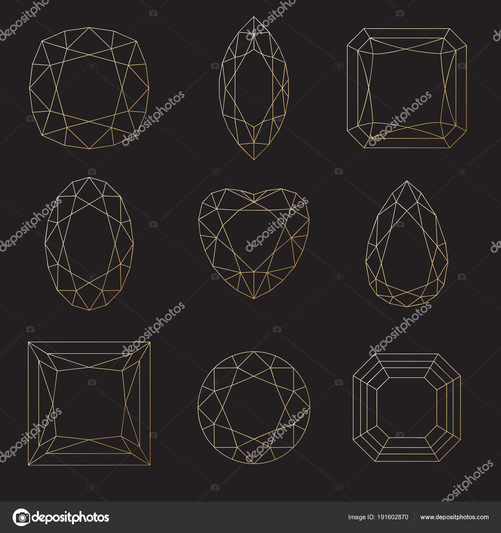 Set Simple Gems Black Background Stock Vector Image by ©Anasteisha ...